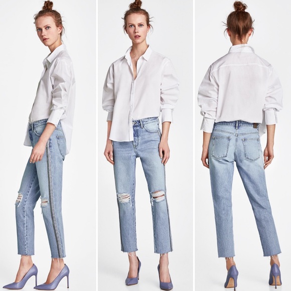 Zara | Jeans | Zara Basic Denim W Raw Hem Side Stripes | Poshmark